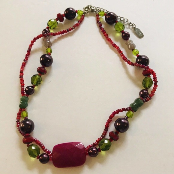 Essence | Jewelry | Essence Beaded Necklace Pink Green Purple Seed Bead ...
